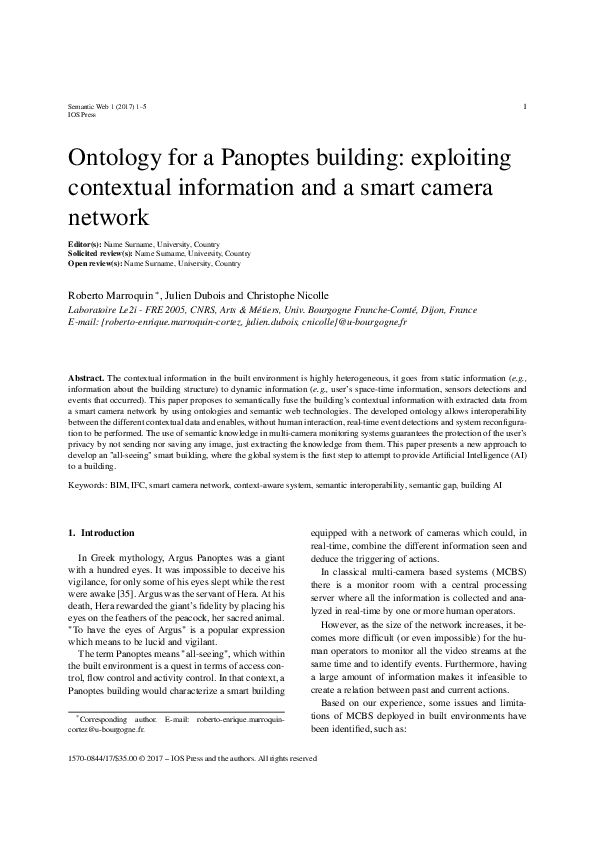 Pdf Ontology For A Panoptes Building Exploiting Contextual Information And A Smart Camera Network
