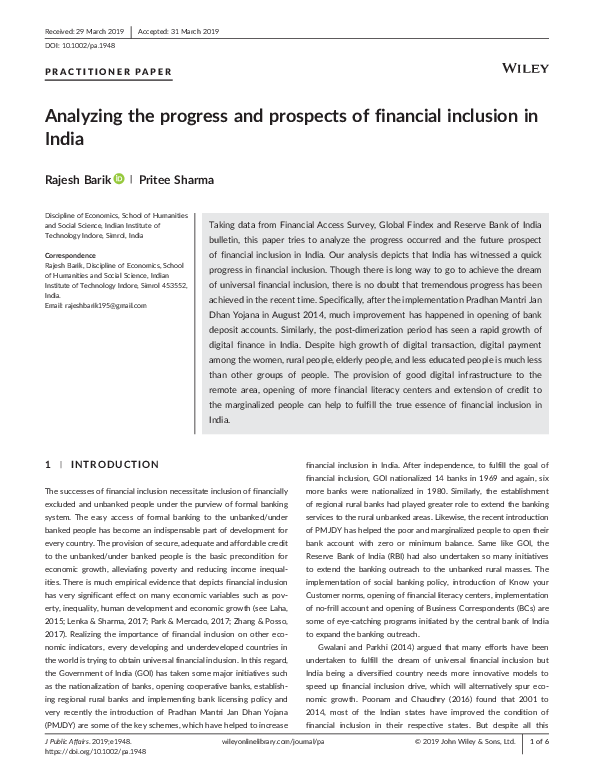 (PDF) Analyzing the progress and prospects of financial inclusion in ...