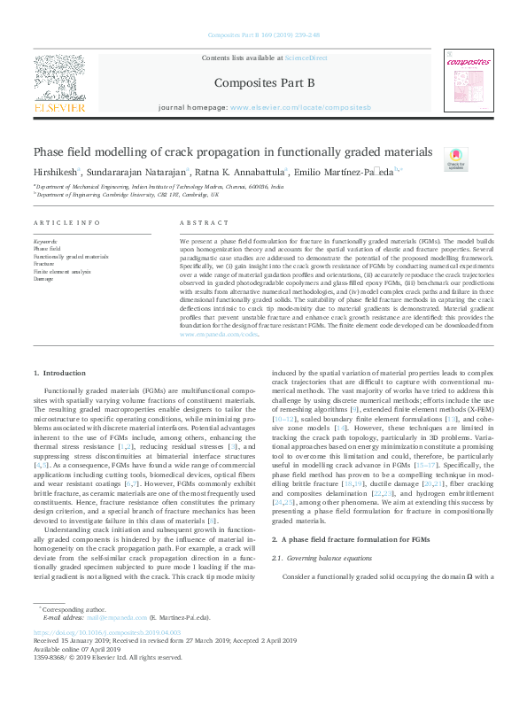 (PDF) Phase field modelling of crack propagation in functionally graded materials