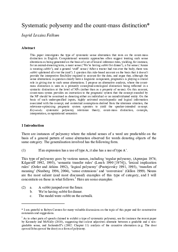 (PDF) Systematic polysemy and the count-mass distinction