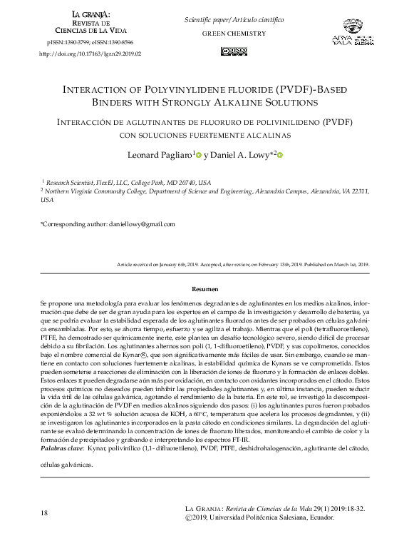 (PDF) INTERACTION OF POLYVINYLIDENE FLUORIDE (PVDF)-BASED BINDERS WITH ...