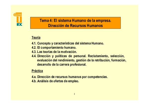 (PDF) Tema 4: El sistema Humano de la empresa. Dirección de Recursos Humanos