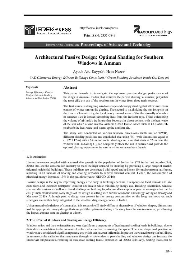 (PDF) Architectural Passive Design: Optimal Shading for Southern ...