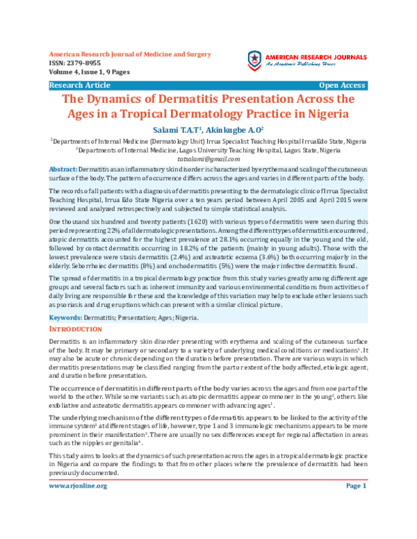(PDF) The Dynamics of Dermatitis Presentation Across the Ages in a ...