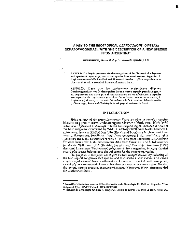 (PDF) 8 A KEY TO THE NEOTROPICAL LEPTOCONOPS (D1PTERA: CERATOPOGONIDAE ...