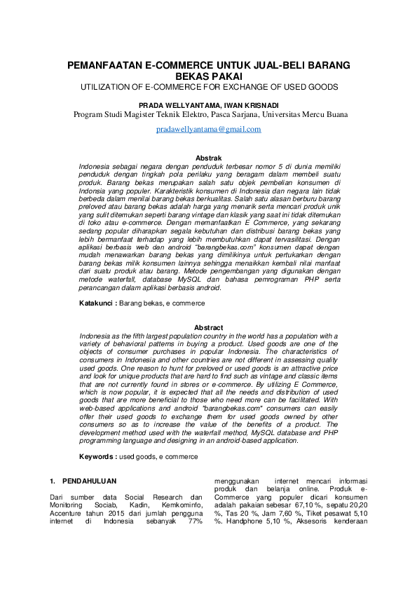 (PDF) PEMANFAATAN E-COMMERCE UNTUK JUAL-BELI BARANG BEKAS PAKAI UTILIZATION OF E-COMMERCE FOR ...