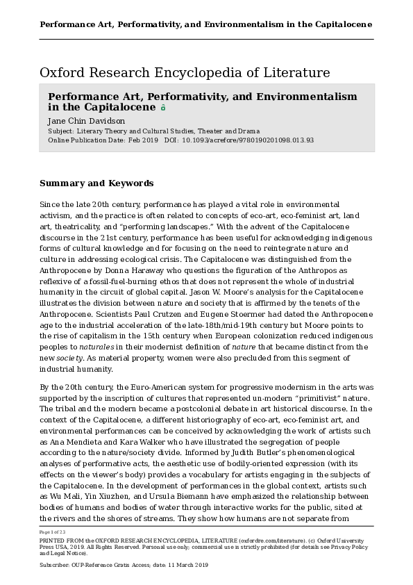 (PDF) Performance Art, Performativity, and Environmentalism in the ...