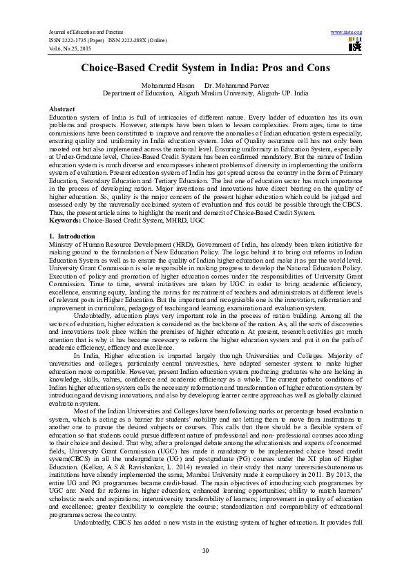 (PDF) Choice-Based Credit System in India: Pros and Cons