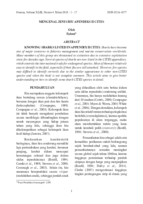 (PDF) MENGENAL JENIS HIU APENDIKS II CITES