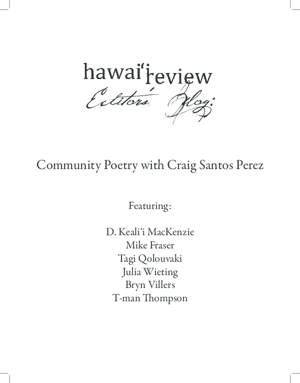 (PDF) Editors' Blog: Community Poetry with Craig Santos Perez