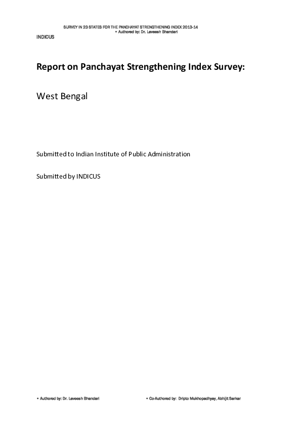 (PDF) Report on Panchayat Strengthening Index Survey: West Bengal