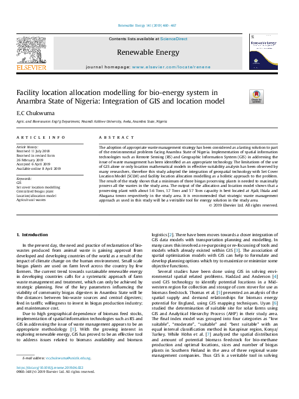 (PDF) Facility location allocation modelling for bio-energy system in Anambra State of Nigeria ...