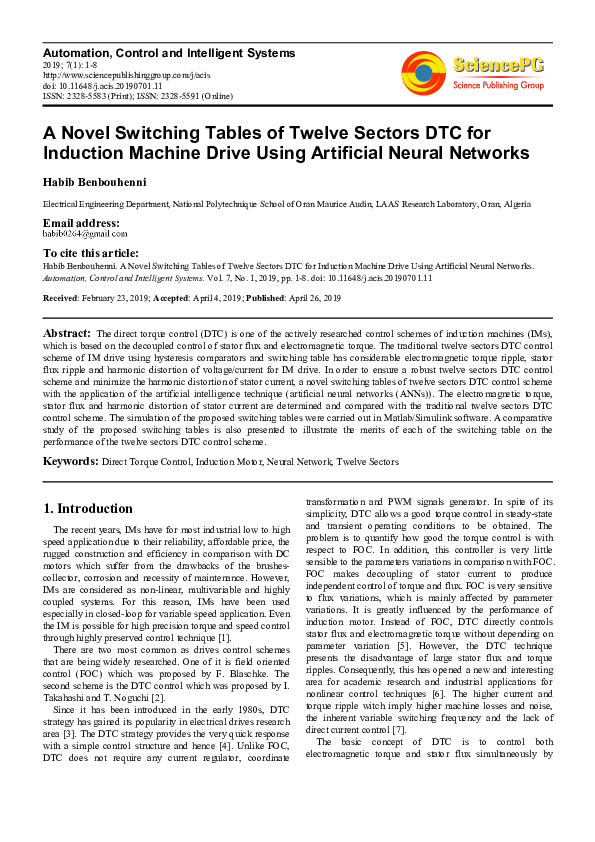 Pdf A Novel Switching Tables Of Twelve Sectors Dtc For Induction Machine Drive Using