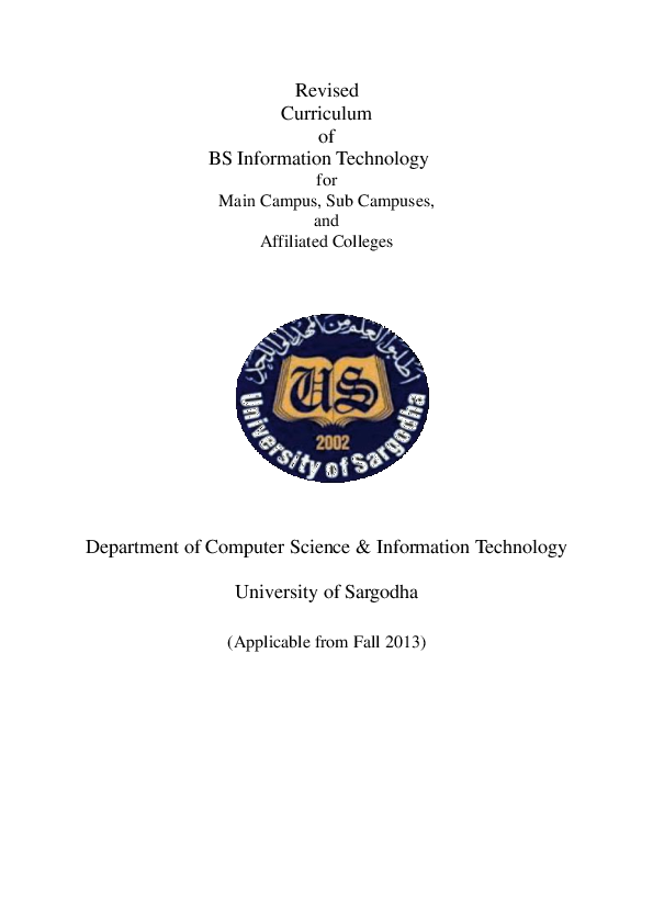(PDF) Revised Curriculum of BS Information Technology for Main Campus, Sub Campuses, and ...