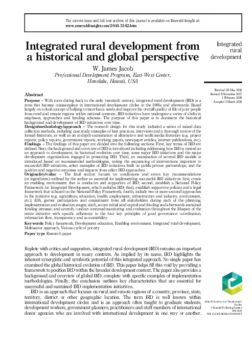 (PDF) Integrated rural development from a historical and global perspective