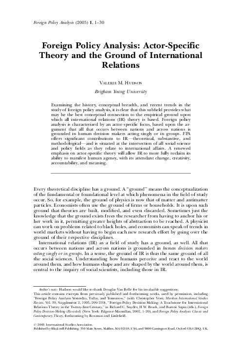 (PDF) Foreign Policy Analysis: Actor-Specific Theory and the Ground of ...