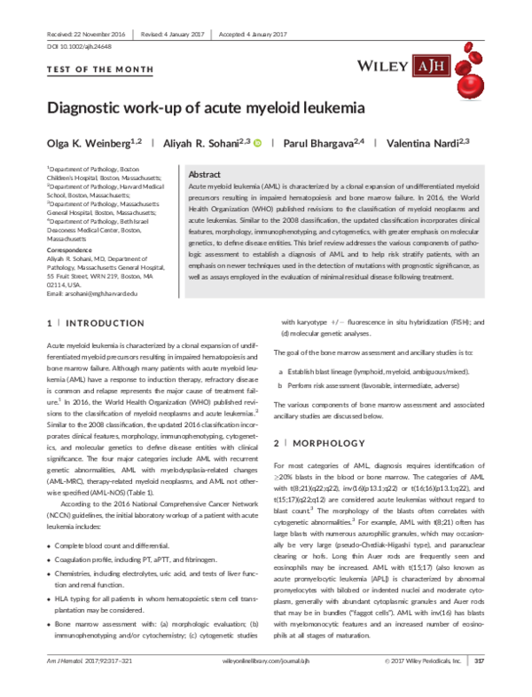 (PDF) Diagnostic work-up of acute myeloid leukemia