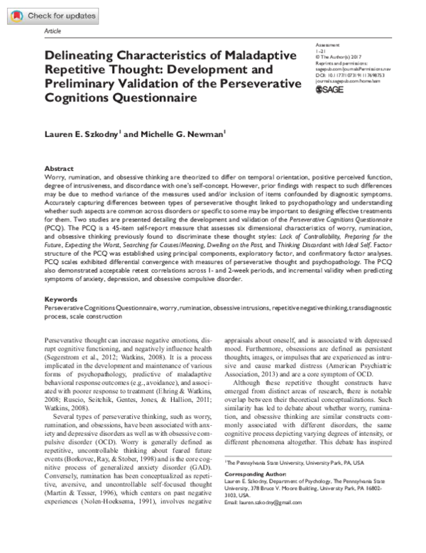 (PDF) Delineating characteristics of maladaptive repetitive thought ...