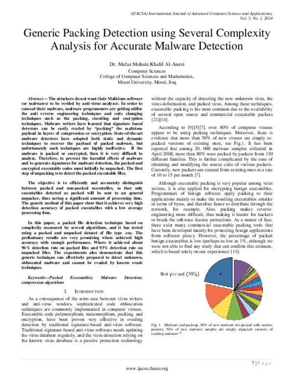Pdf Generic Packing Detection Using Several Complexity Analysis For