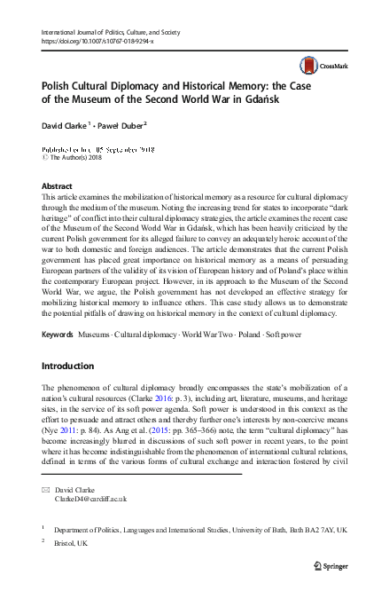 (PDF) Polish Cultural Diplomacy and Historical Memory: the Case of the ...