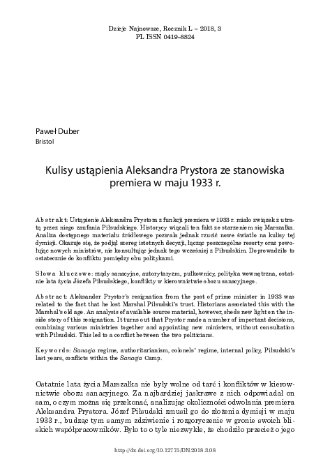 (PDF) Kulisy ustąpienia Aleksandra Prystora ze stanowiska premiera w ...