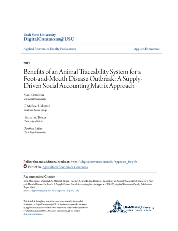 (PDF) Benefits of an Animal Traceability System for a Foot and Mouth ...