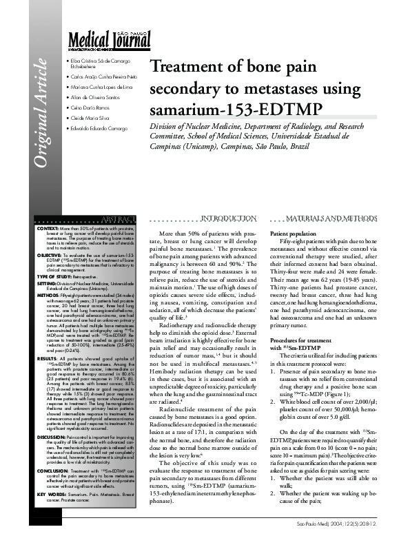(PDF) Treatment of bone pain secondary to metastases using samarium-153 ...