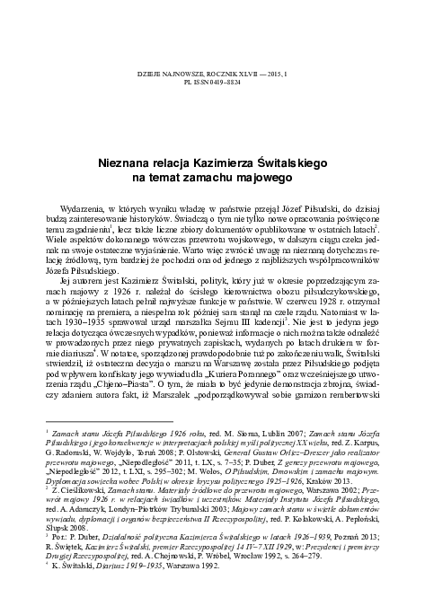 (PDF) Nieznana relacja Kazimierza Świtalskiego na temat zamachu majowego.