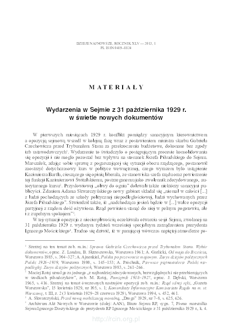 (PDF) Wydarzenia w Sejmie z 31 października 1929 r. w świetle nowych ...