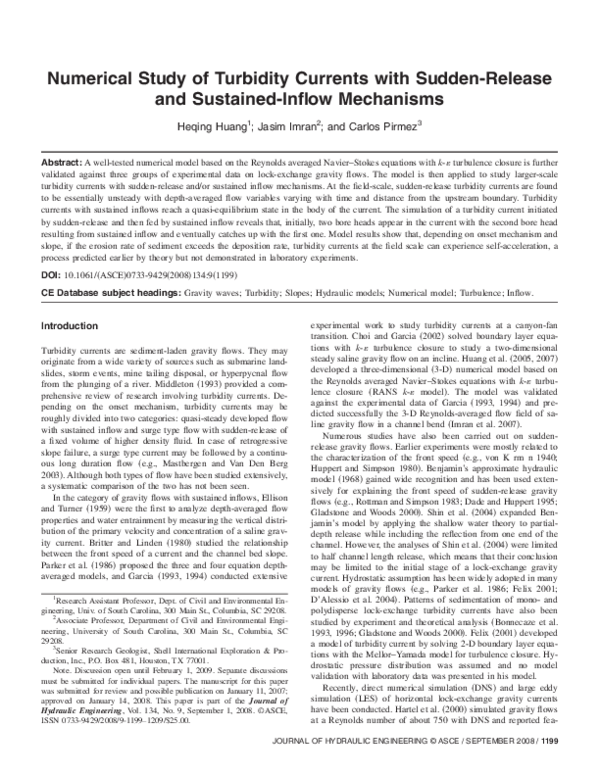 (PDF) Numerical Study of Turbidity Currents with Sudden-Release and Sustained-Inflow Mechanisms