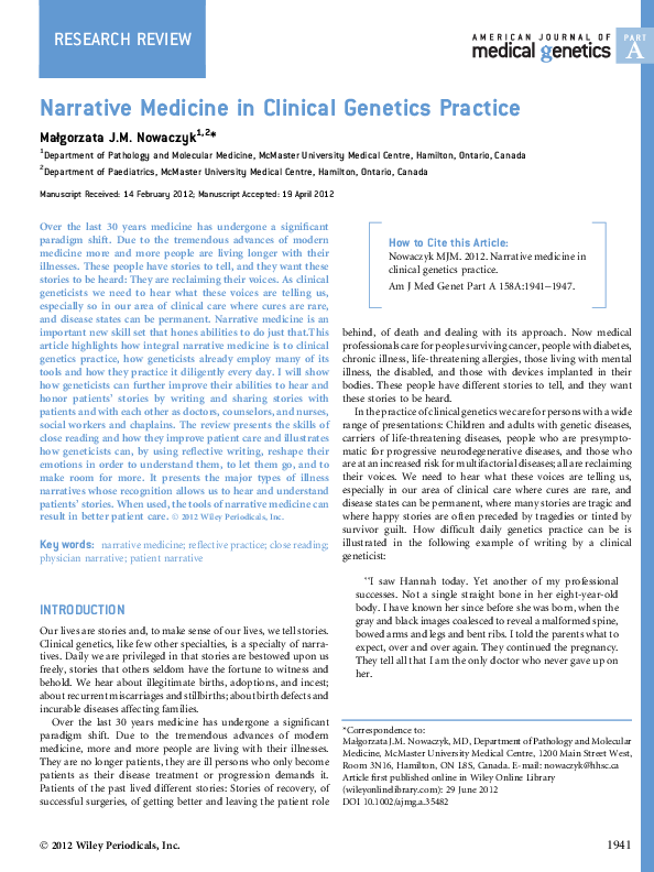 (PDF) Narrative Medicine in Clinical Genetics Practice