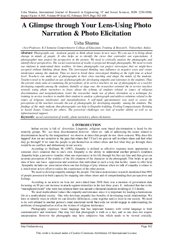 (PDF) A Glimpse through Your Lens-Using Photo Narration & Photo Elicitation