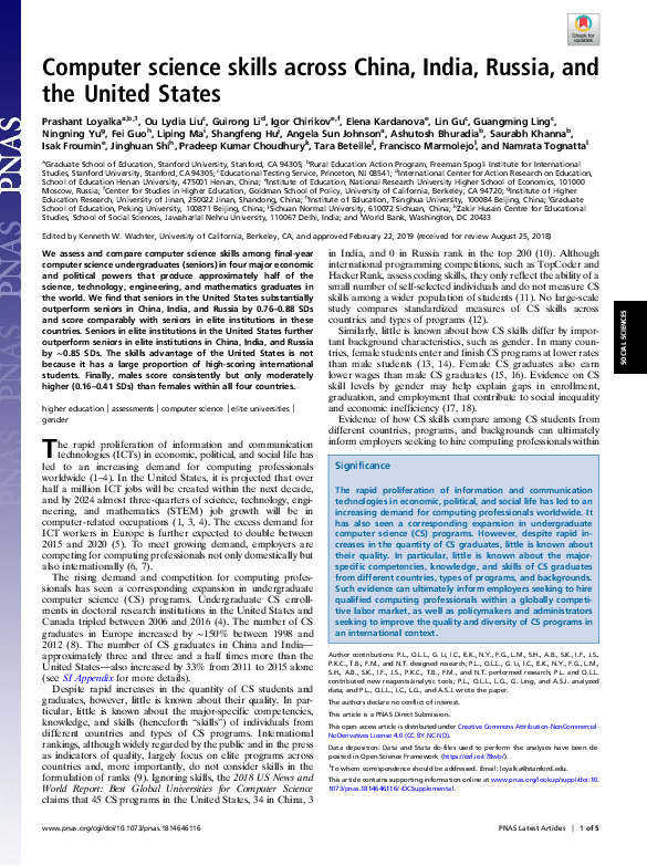 (PDF) Computer science skills across China, India, Russia, and the ...