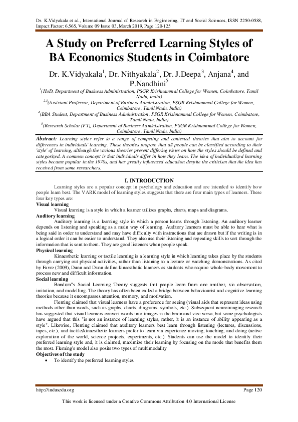 (PDF) A Study on Preferred Learning Styles of BA Economics Students in ...