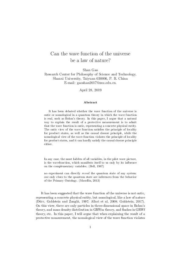 (PDF) Can the wave function of the universe be a law of nature? (II)