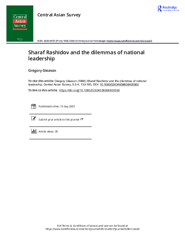 (PDF) Sharaf Rashidov and the dilemmas of national leadership