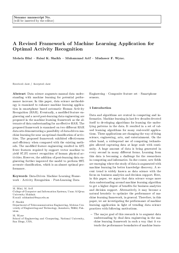 Pdf A Revised Framework Of Machine Learning Application For Optimal