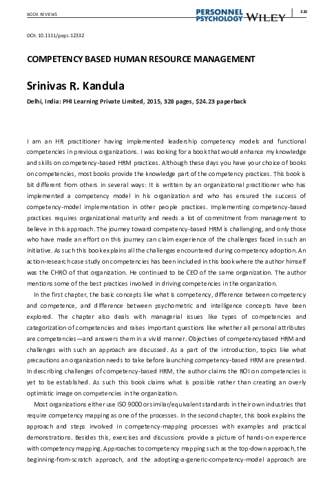 (PDF) COMPETENCY BASED HUMAN RESOURCE MANAGEMENT