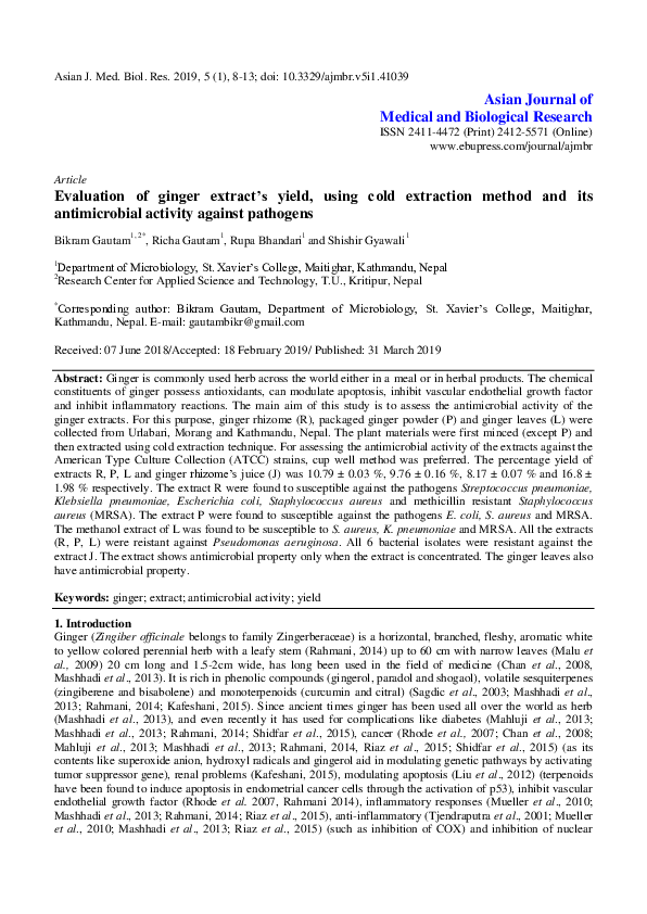 (PDF) Evaluation of ginger extract's yield, using cold extraction ...