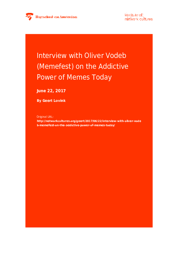 (PDF) Geert Lovink Interview with Oliver Vodeb (Memefest) on the ...