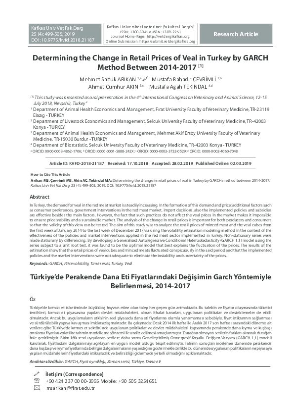 (PDF) Determining the Change in Retail Prices of Veal in Turkey by ...