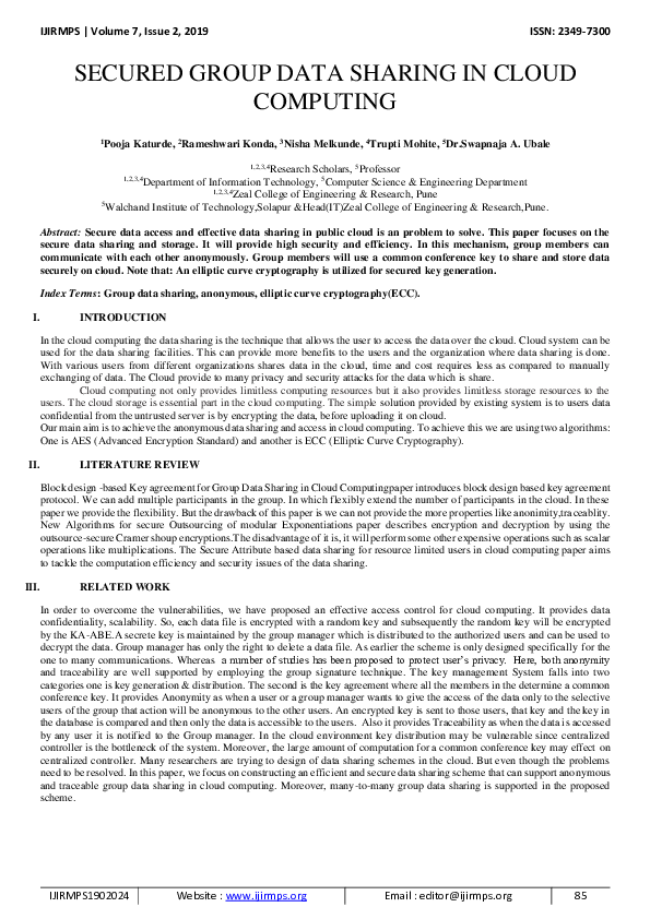 Pdf Secured Group Data Sharing In Cloud Computing