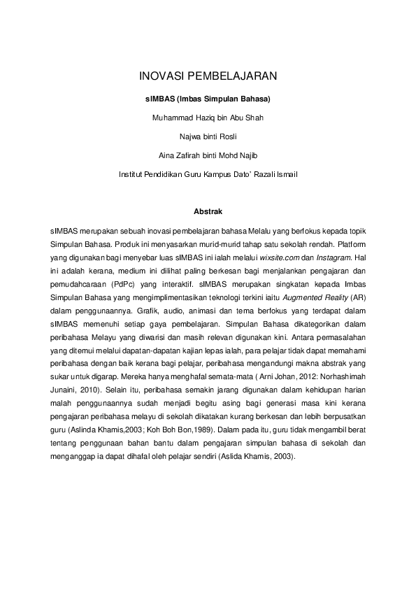 (DOC) INOVASI PEMBELAJARAN sIMBAS (Imbas Simpulan Bahasa)