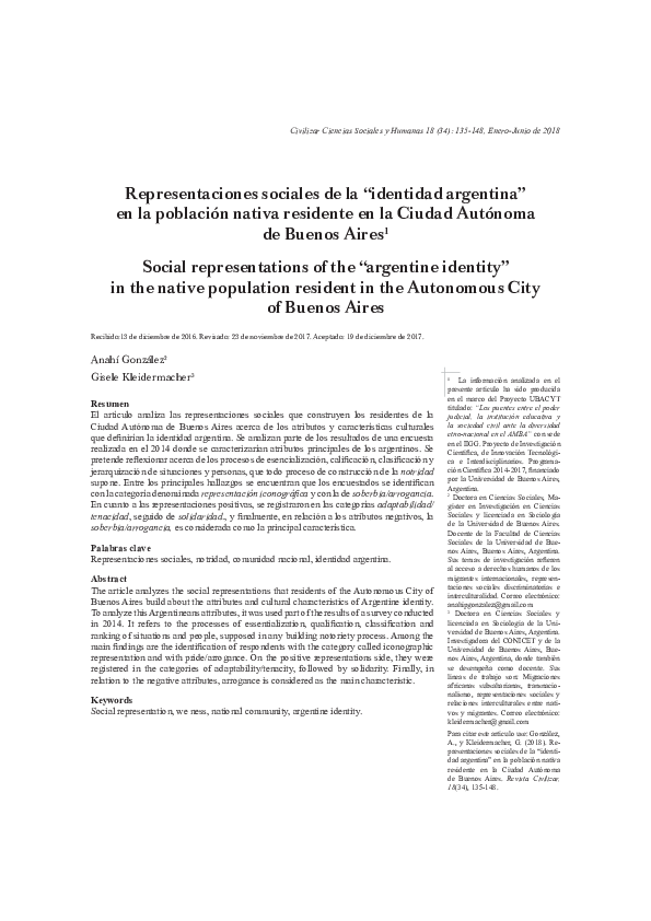 (PDF) Representaciones sociales de la “identidad argentina” en la ...