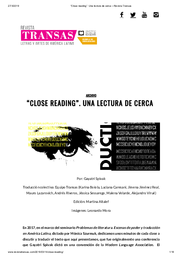 (PDF) "Close Reading". Una lectura de cerca