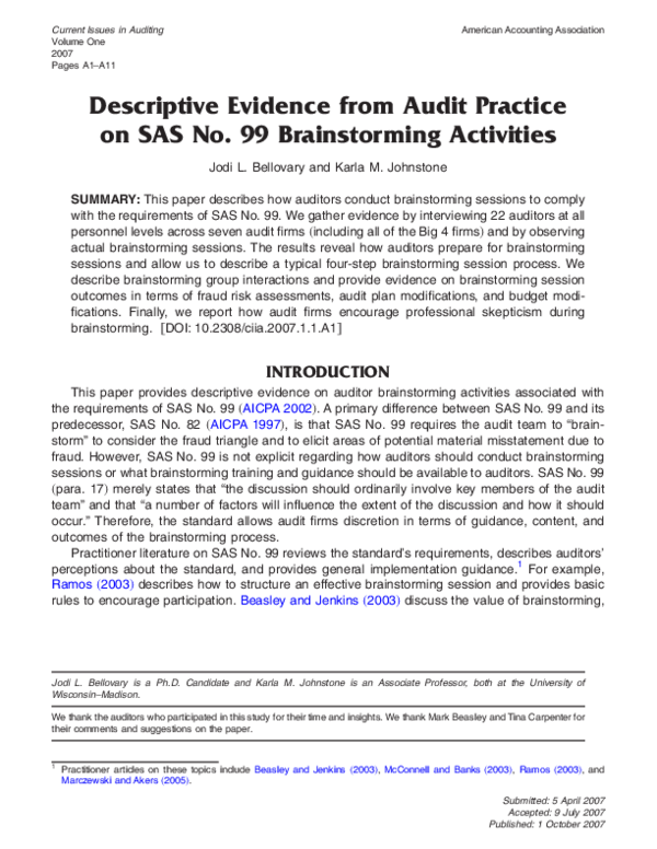(PDF) Descriptive Evidence from Audit Practice on SAS No. 99 ...