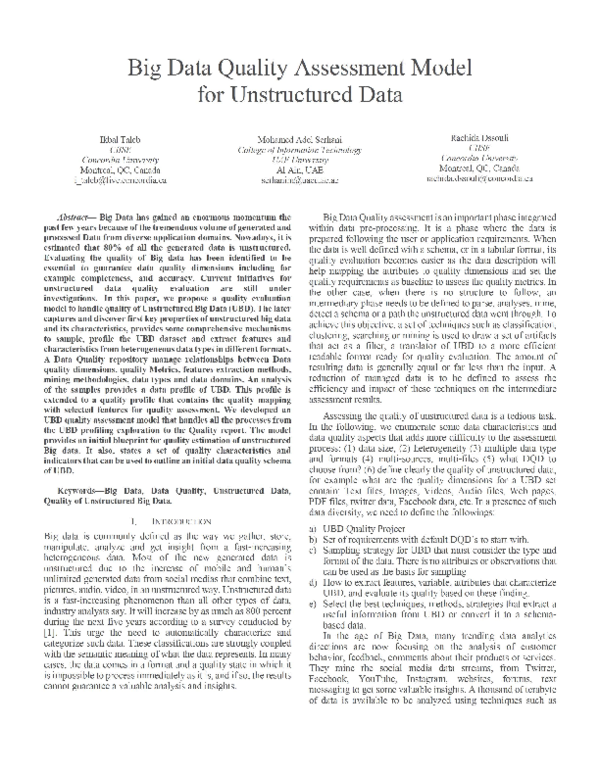 Pdf Big Data Quality Assessment Model For Unstructured Data