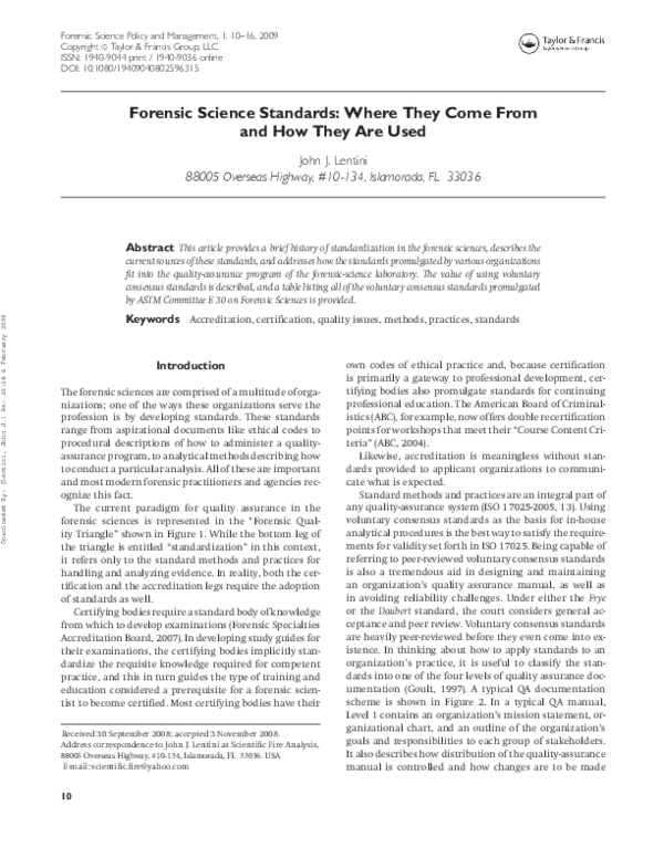 (PDF) Forensic Science Standards: Where They Come From and How They Are ...