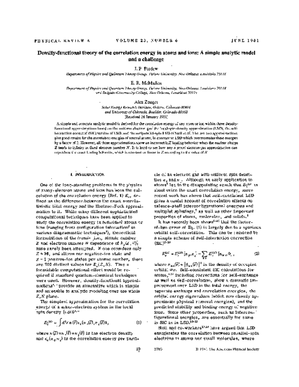 Pdf Density Functional Theory Of The Correlation Energy In Atoms And Ions A Simple Analytic