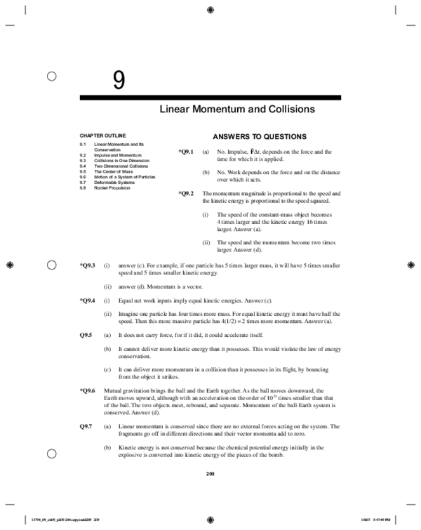Pdf Linear Momentum And Collisions Chapter Outline